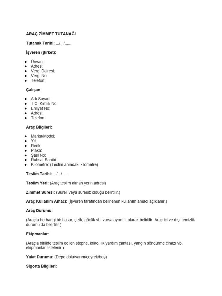 Arac Zimmet Tutanagi | PDF