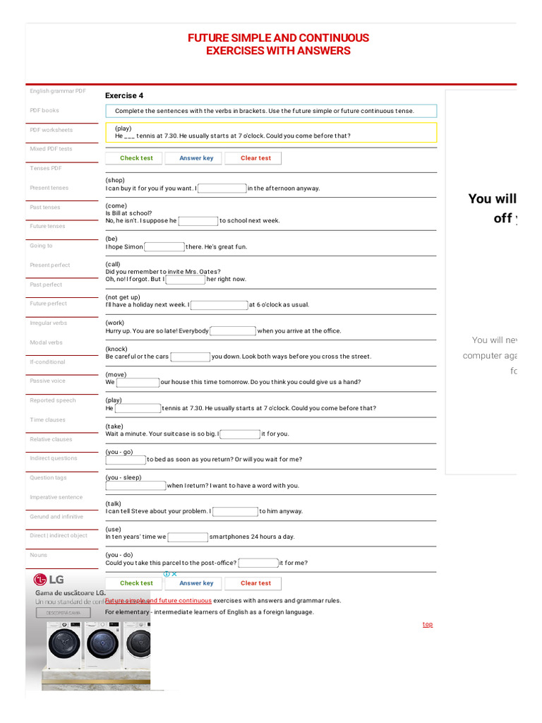 Future simple and future continuous exercises | PDF | Grammatical Tense ... Future simple and future continuous exercises | PDF | Grammatical Tense ...