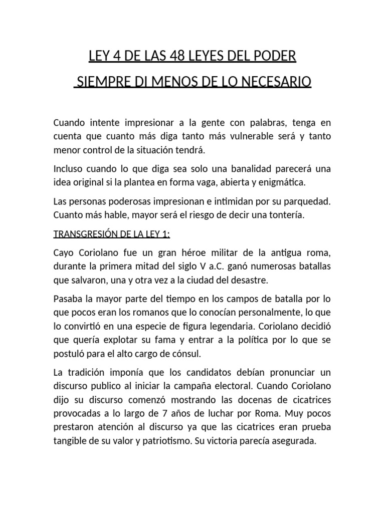 LEY 4 DE LAS 48 LEYES DEL PODER | PDF