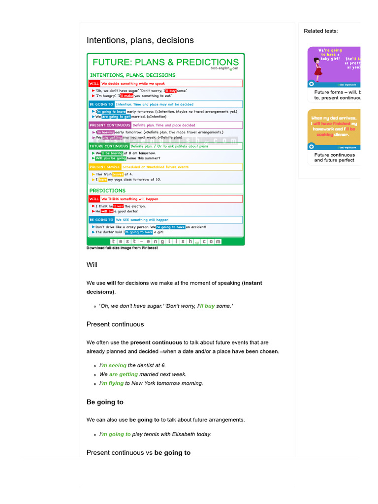 Future Forms - Expressing Future Time - Test-English | PDF | Linguistic ...