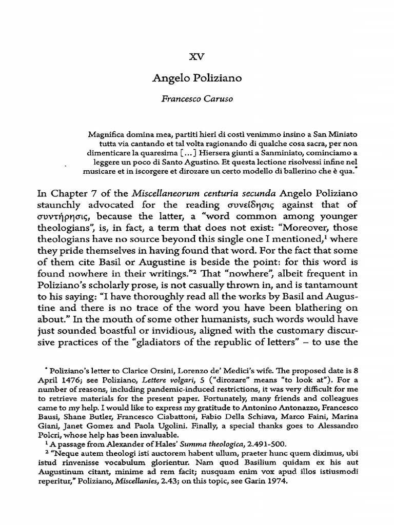 FRANCESCO CARUSO Angelo Poliziano in Augustine and The Humanists - Reading The City of God From ...