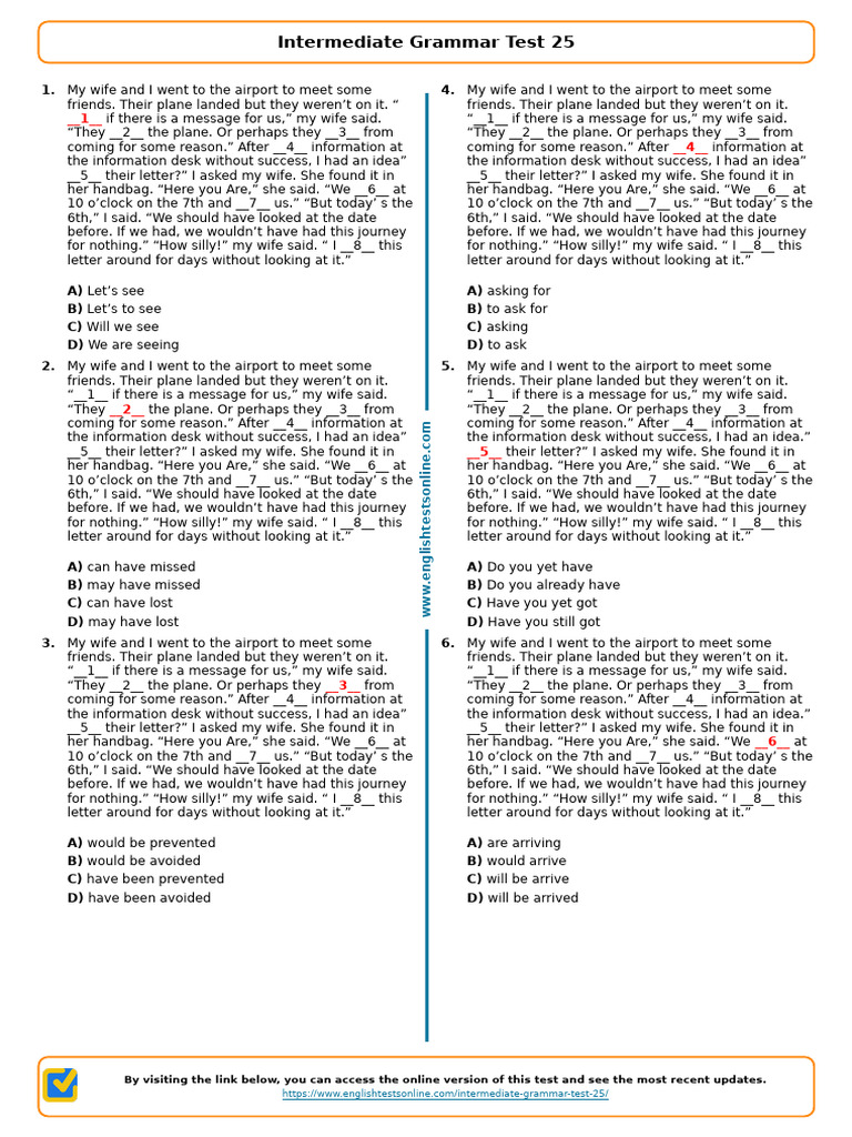 1586 Intermediate Grammar Test 25 | PDF