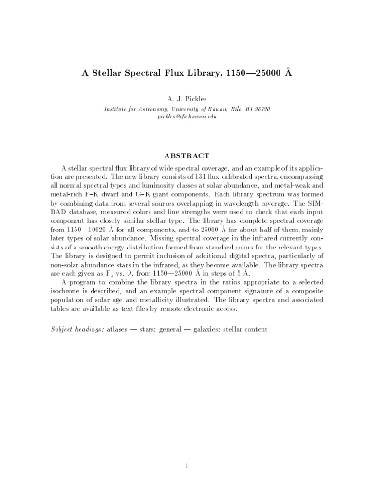 Stellar Spectral Flux Library | PDF | Stars | Spectroscopy
