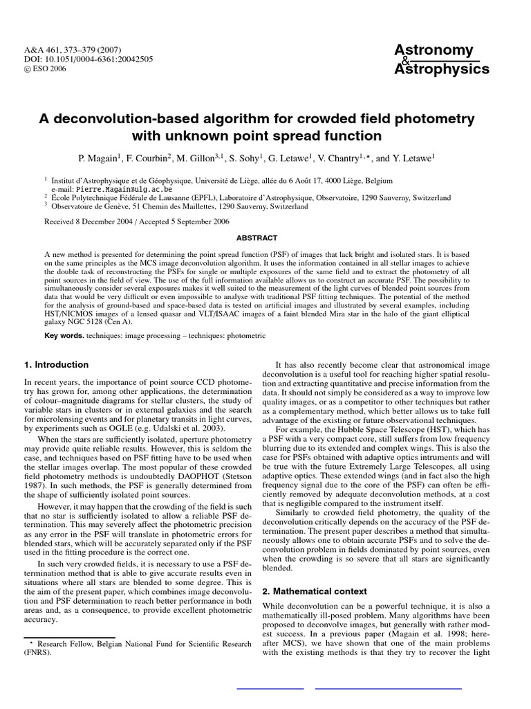 A deconvolution-based algorithm for crowded field photometry | PDF | Astronomy