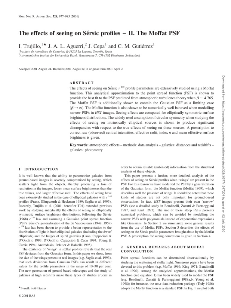 Trujillo2001 The Moffat PSF | PDF | Normal Distribution | Galaxy
