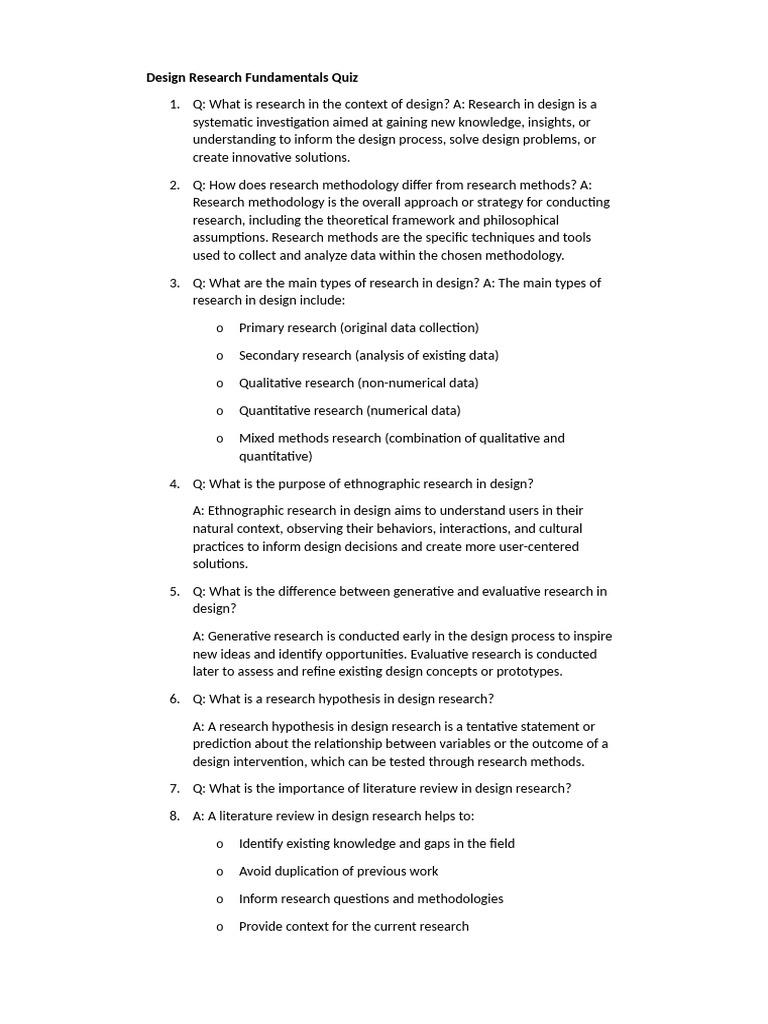 Design Research Fundamentals questions | PDF | Methodology | Qualitative Research