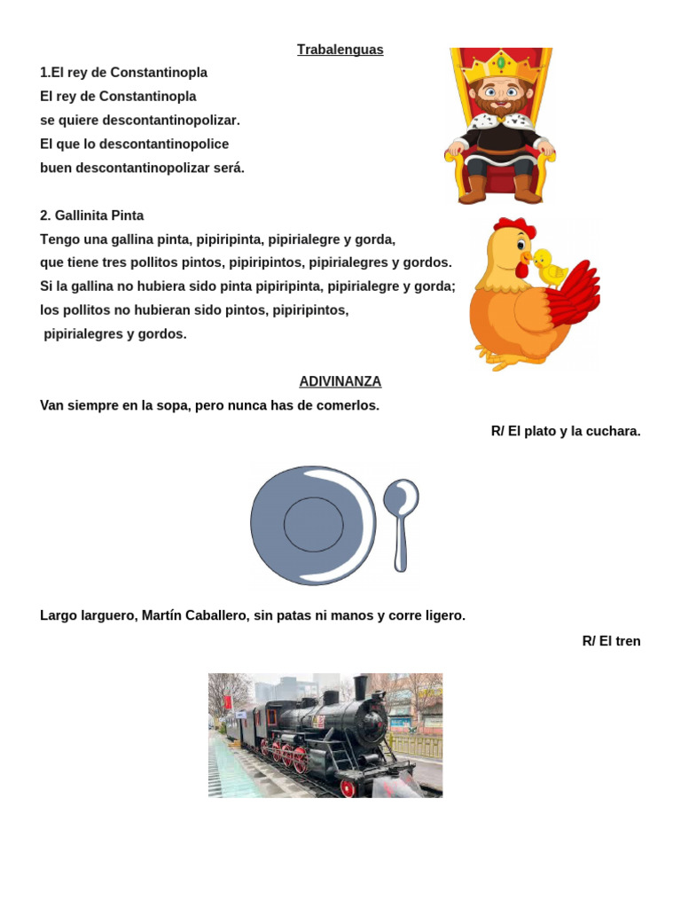 2 Trabalenguas 2 Adivinanzas | PDF