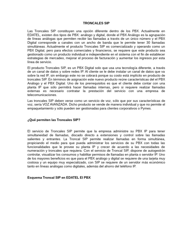 Troncales SIP | PDF | protocolo de Iniciacion de Sesion | Industrias de servicio