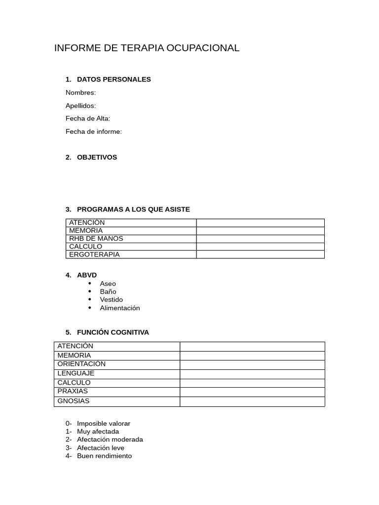 INFORME DE TERAPIA OCUPACIONAL | PDF