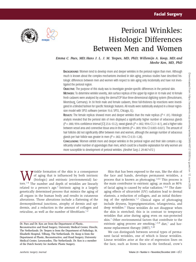 Gender Differences in Perioral Wrinkles | PDF | Human Anatomy
