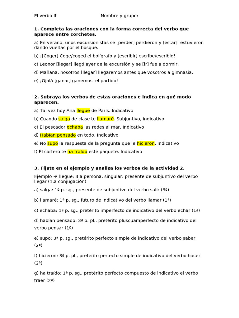 Ejercicios de Conjugación Verbal | PDF | Lingüística | Morfología