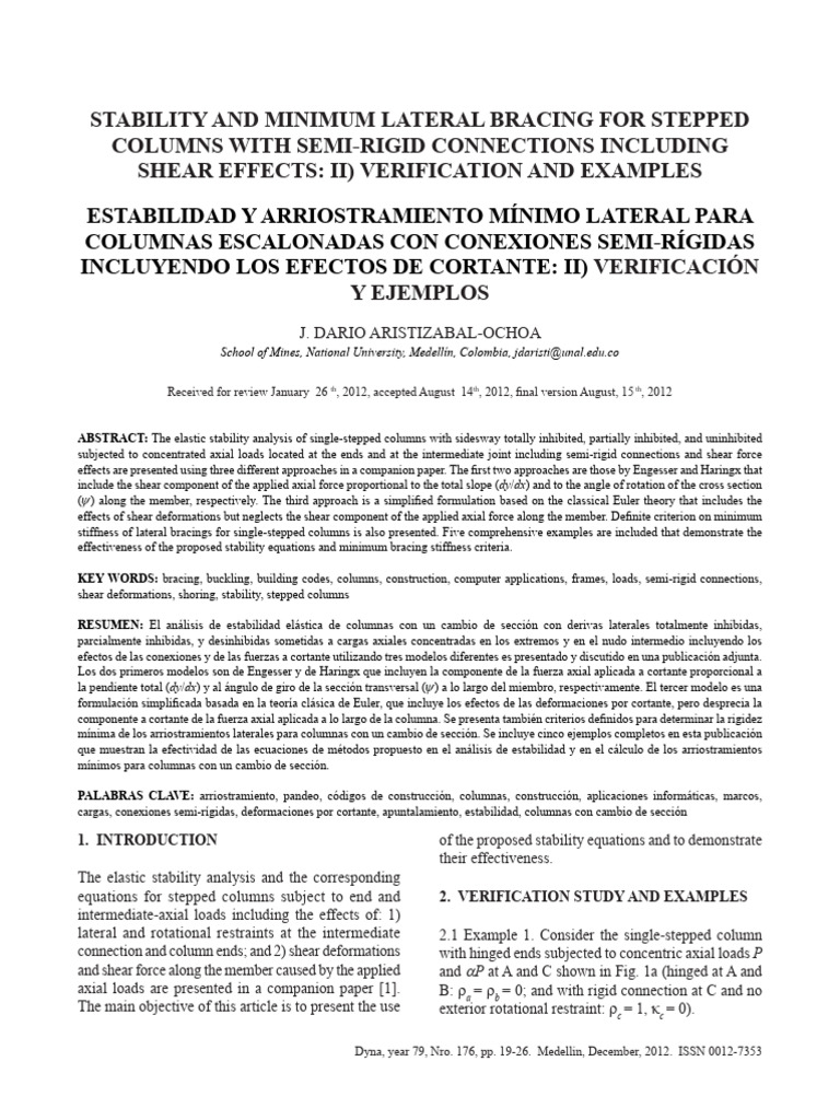 Stability and Minimum Lateral Bracing For Stepped Columns With Semi ...