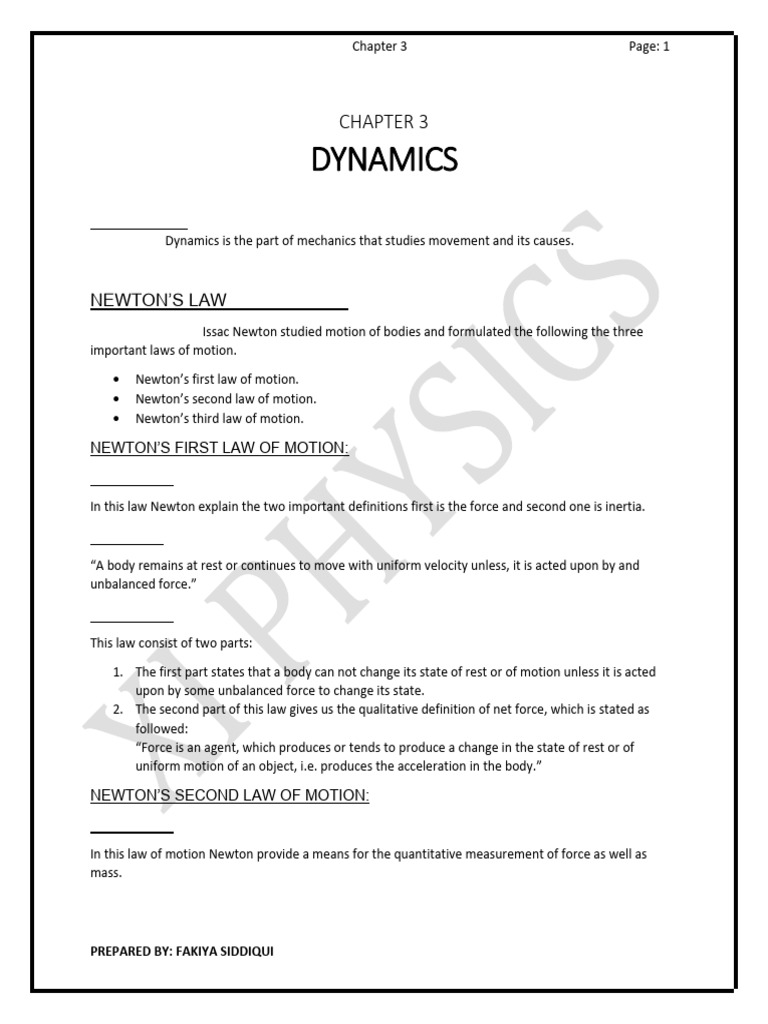 Chapter 3 Dynamics | PDF | Friction | Force
