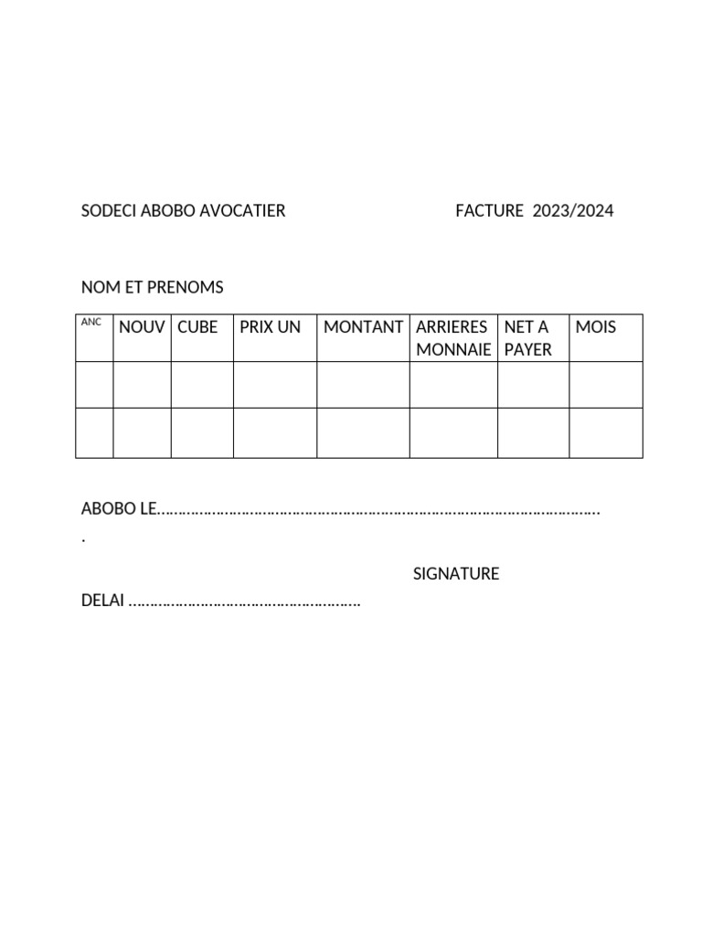 Sodeci Abobo Avocatier Facture 2023 | PDF