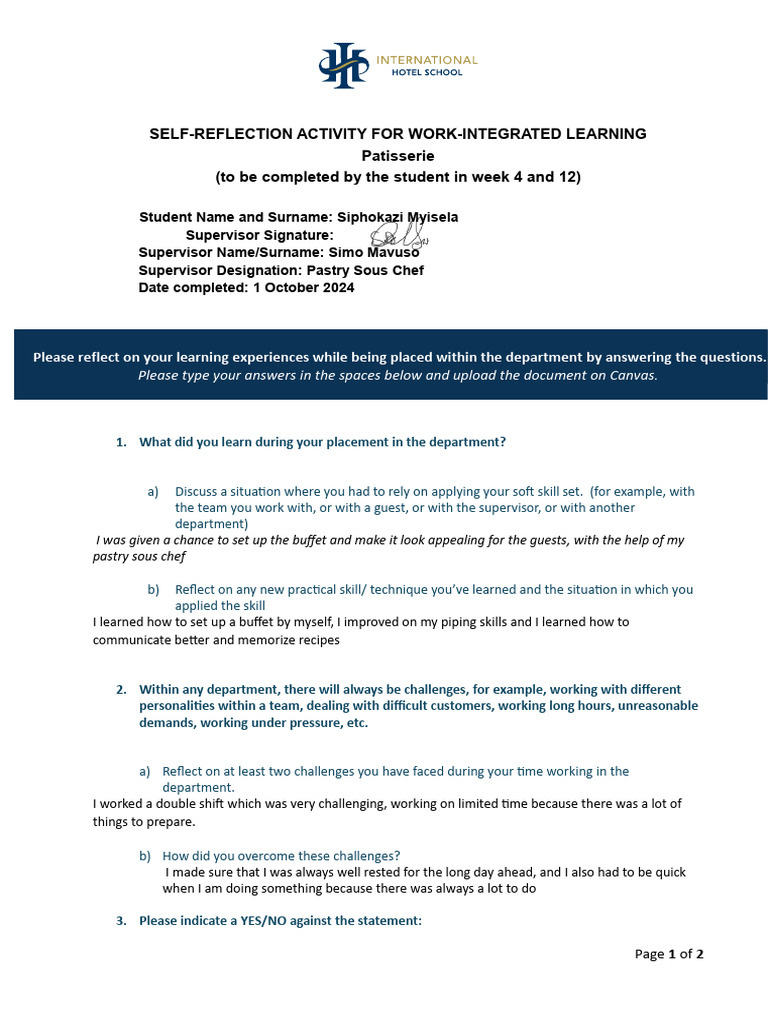 Self-Reflection Activity | PDF