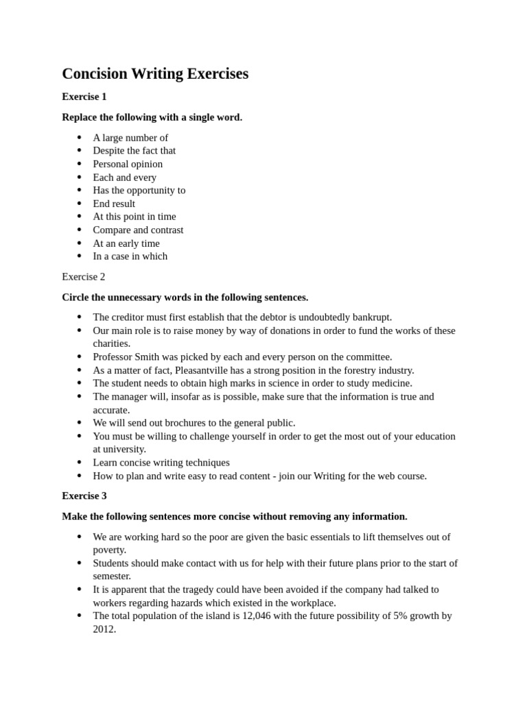 Concision Writing Exercises | PDF