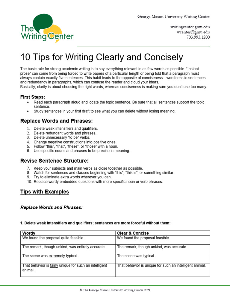 10 Tips for Clear and Concise Writing | PDF | Sentence (Linguistics ...