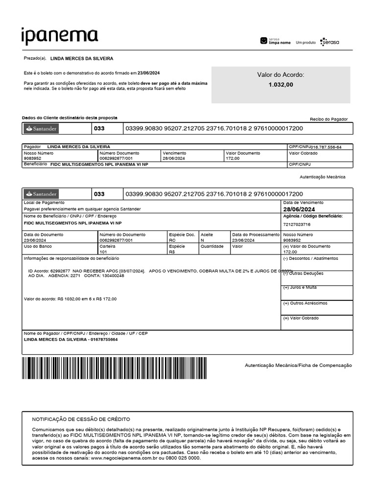 Boleto Ipanema | PDF | Serviços financeiros