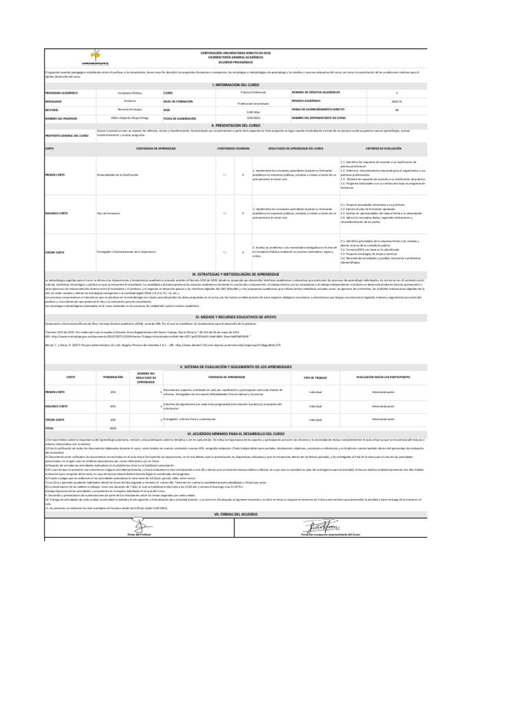 Acuerdo Pedagogico Practica II | PDF | Aprendizaje | Evaluación