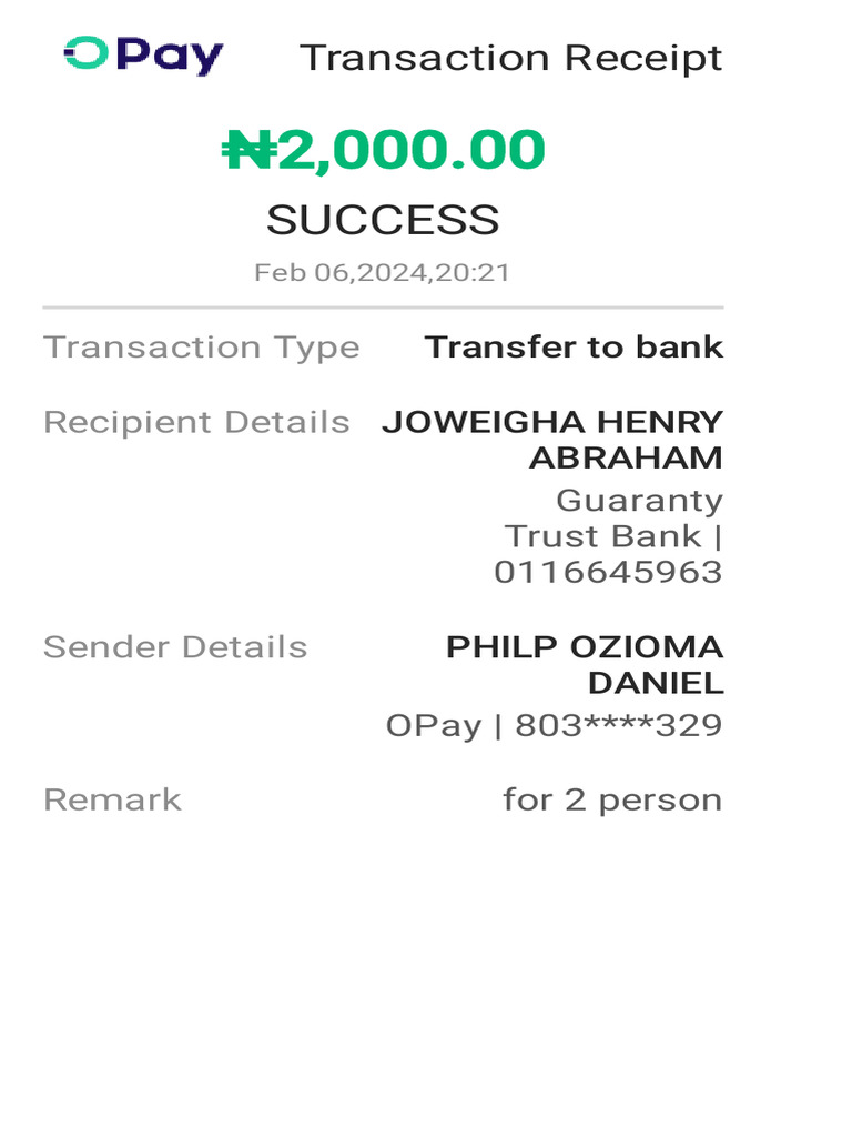 Bank Transfer Receipt Feb 2024 | PDF