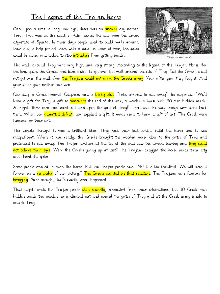 Year 3 The Legend of The Trojan Horse Story | PDF