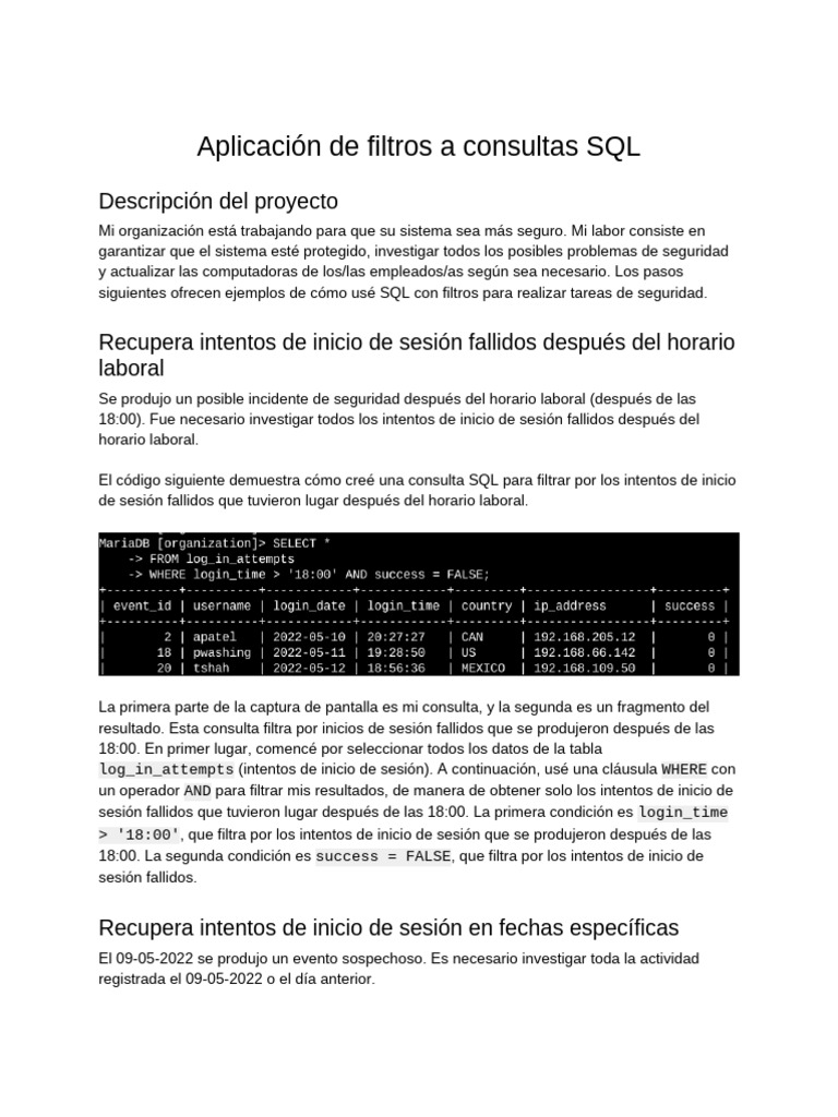 Aplicacion de Filtros a Consultas SQL | PDF | SQL | Gestión de datos