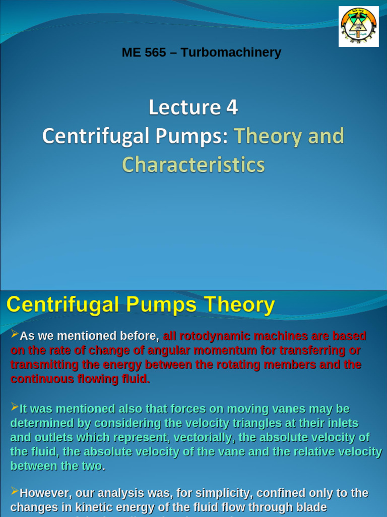 4 - Turbomachinery-Centrifugal Pumps Theory | PDF | Pump | Velocity