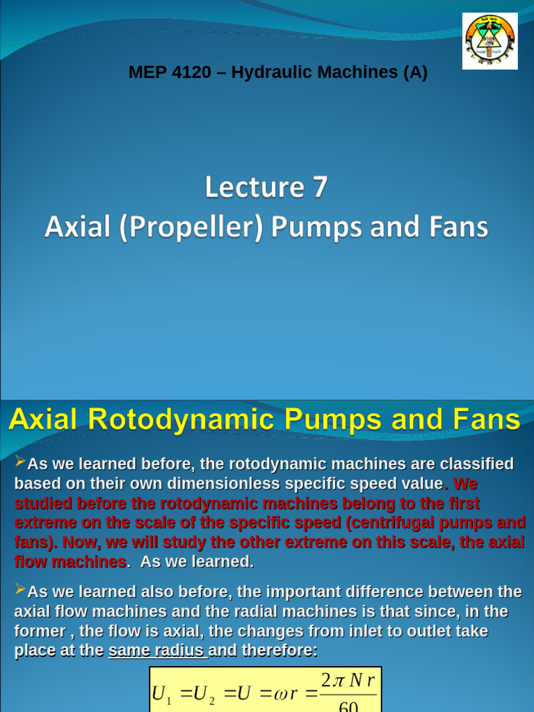 Axial Flow Machines: Design and Efficiency | PDF | Pump | Motion (Physics)