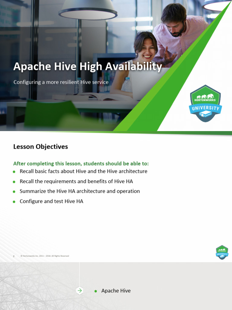 68 Lesson ApacheHiveHighAvailability | PDF | Apache Hadoop | Databases