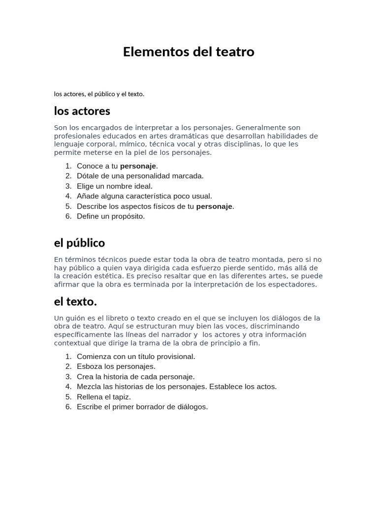 Elementos Clave del Teatro: Actores, Público y Texto | PDF