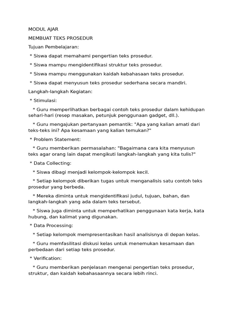 Modul Ajar Membuat Teks Prosedur | PDF