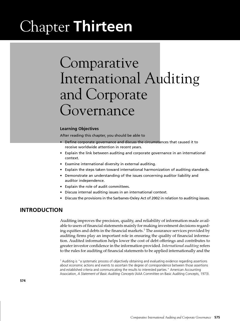 Comparative International Auditing and Corporate Governance: Thirteen ...