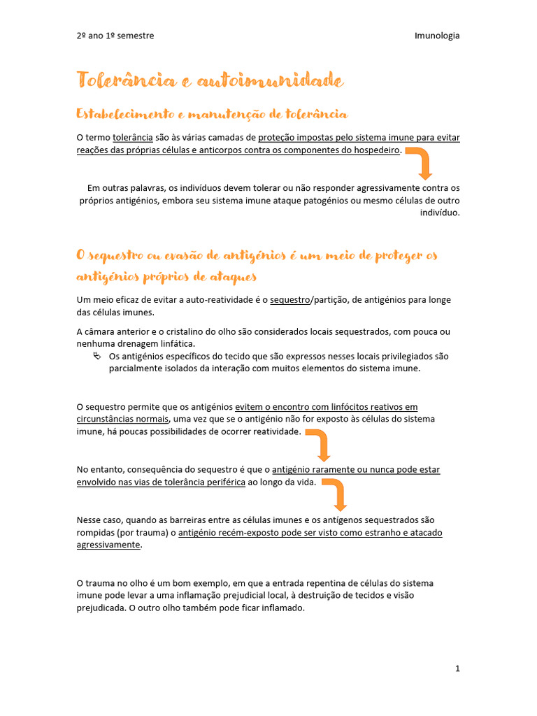 Resumo Tolerância e Autoimunidade | PDF | Célula T | Sistema imunológico