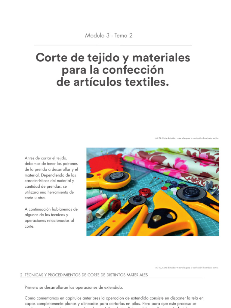 MODA_M3 T2, CORTE DE TEJIDO Y MATERIALES PARA LA CONFECCION DE ARTICULOS TEXTILES. | PDF ...