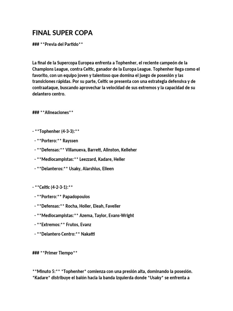 Final Super Copa | PDF | Delantero (Asociación de Fútbol) | Códigos de fútbol