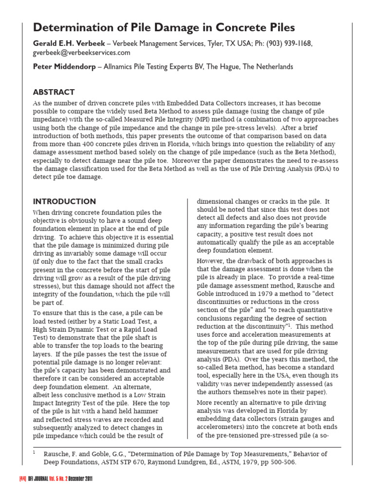 Determination of Pile Damage in Concrete Piles | PDF | Deep Foundation