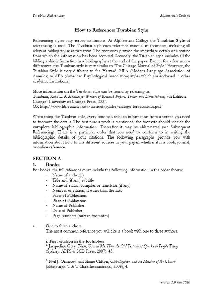How To Reference Turabian Jan2010 v3-2 | PDF | A Manual For Writers Of ...