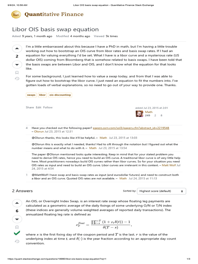 Libor-OIS Basis Swap Equation Guide | PDF | Swap (Finance) | Interest ...