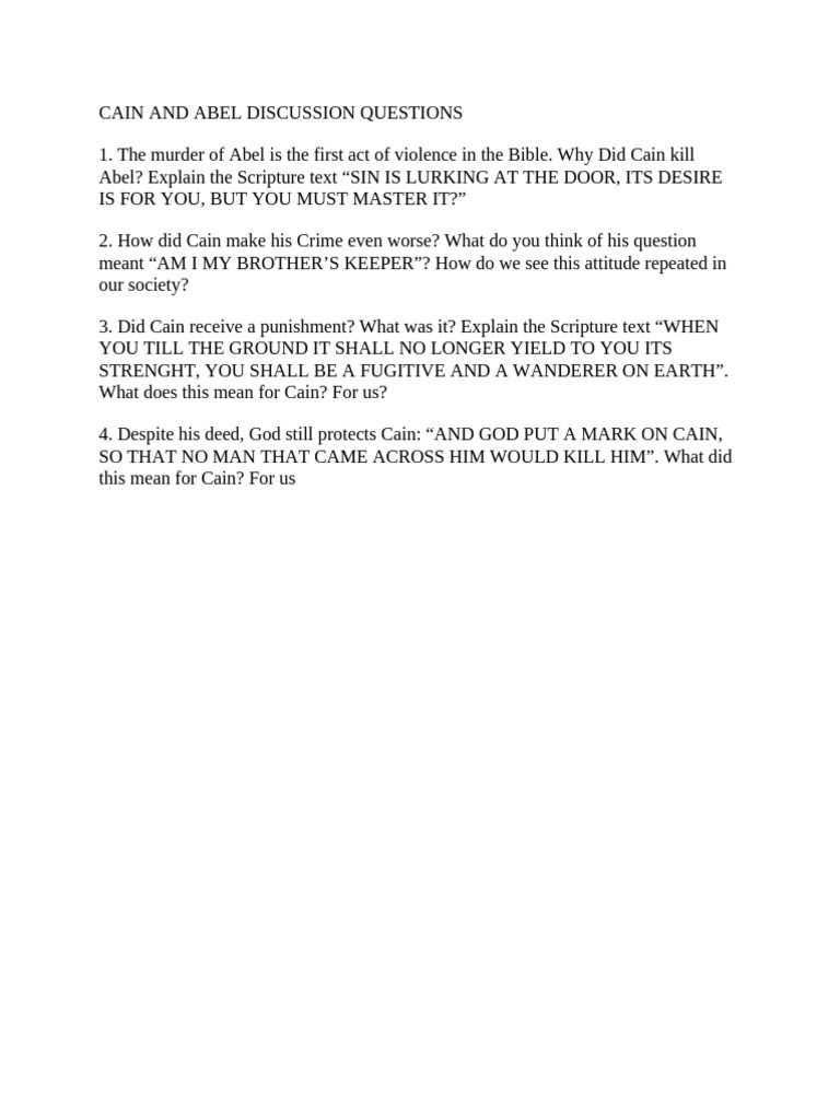 Cain and Abel: Key Discussion Questions | PDF