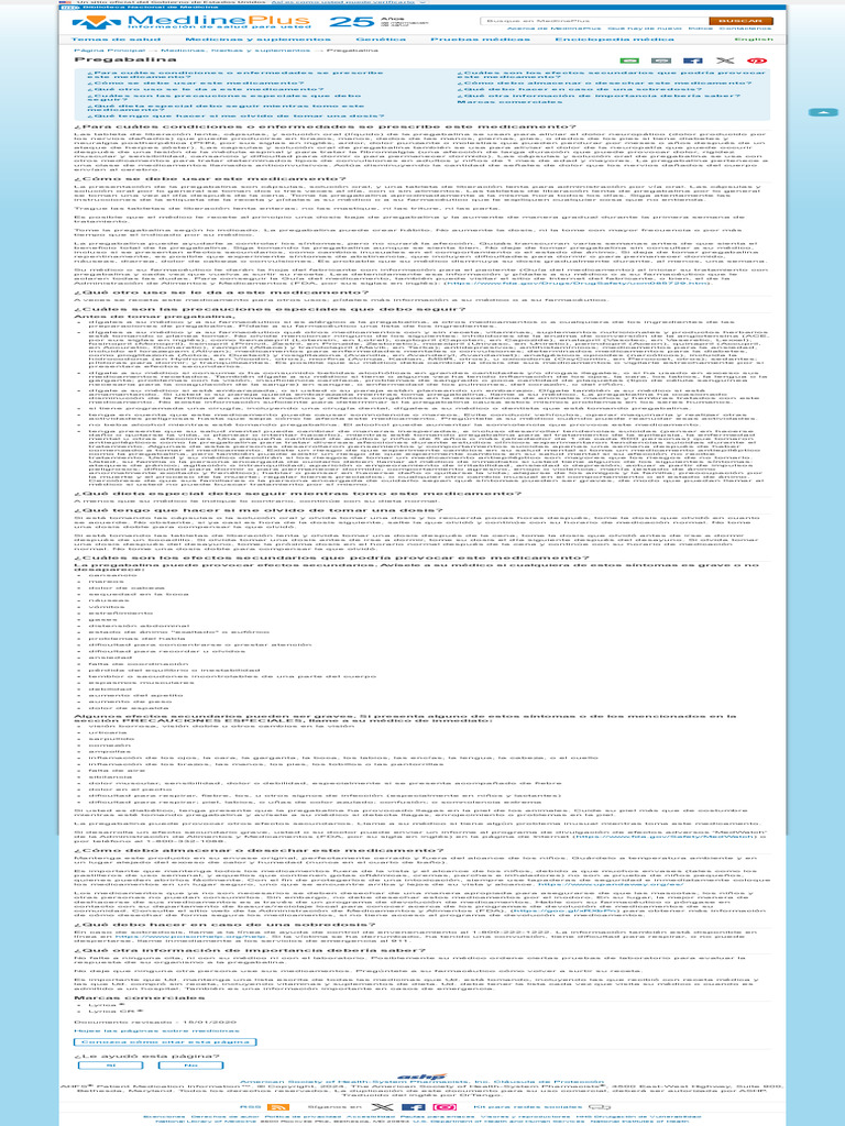 Pregabalina_ MedlinePlus medicinas | PDF | Medicina CLINICA | Medicina