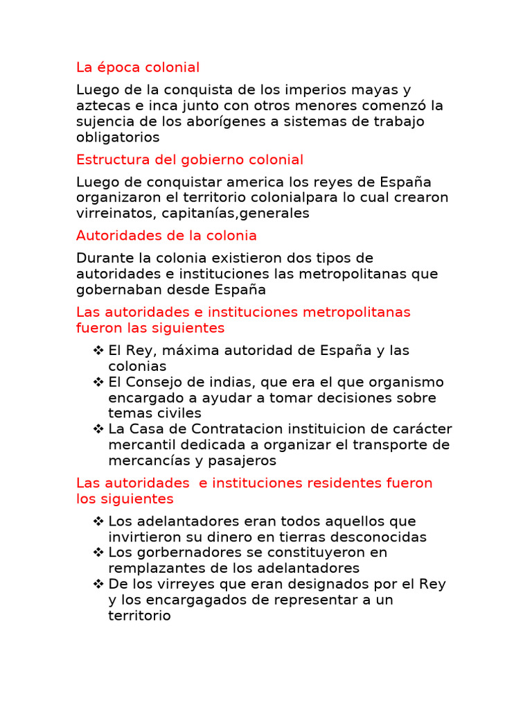 Estructura de la época colonial | PDF