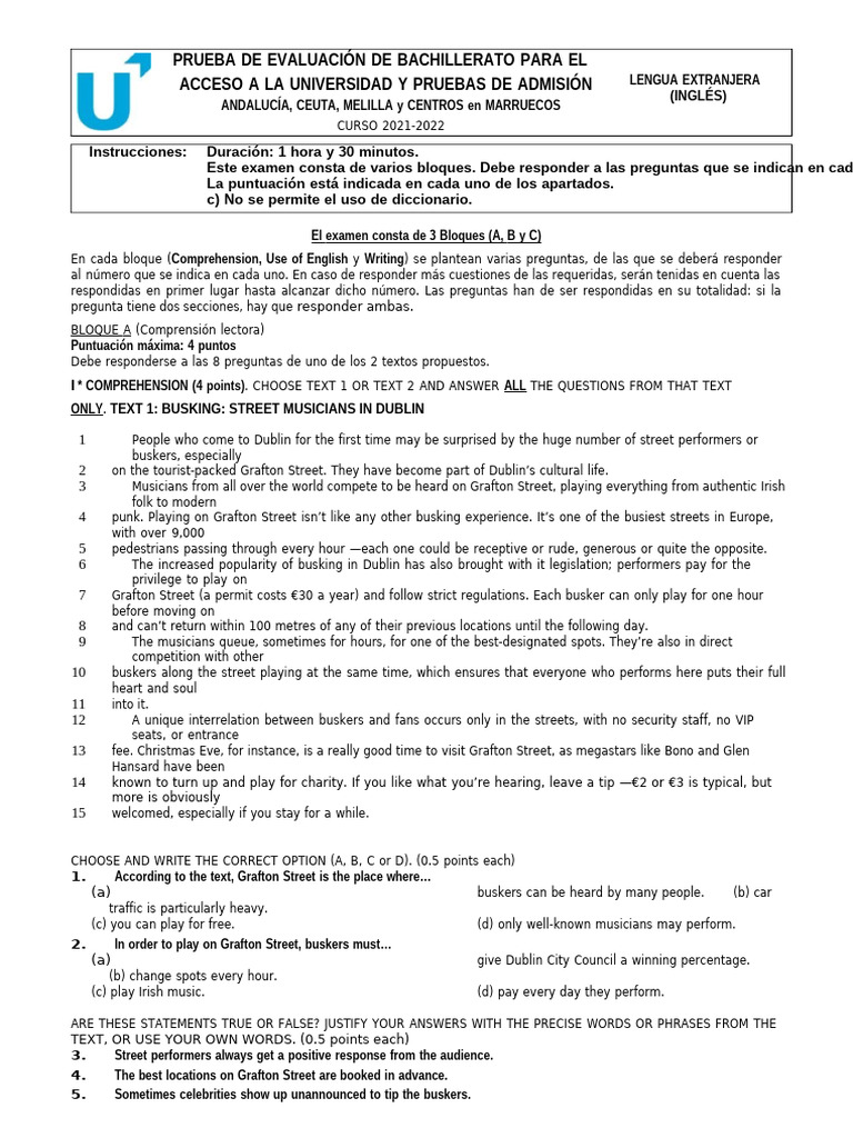 English Exam: Busking & Scottish Huts | PDF | Linguistics