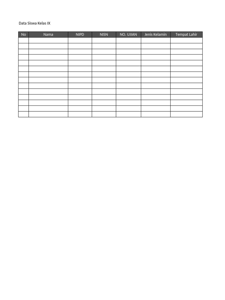 Blanko Data Siswa Kelas IX | PDF