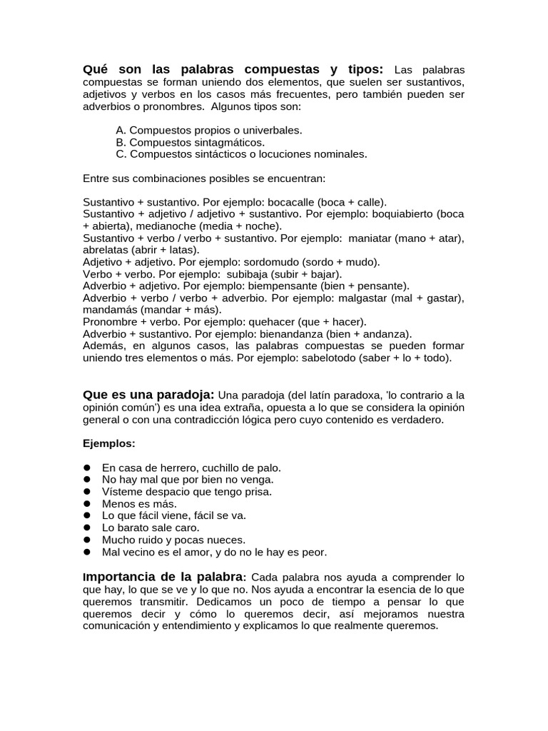 Qué Son Las Palabras Compuestas y Tipos | PDF | Comunicación ...