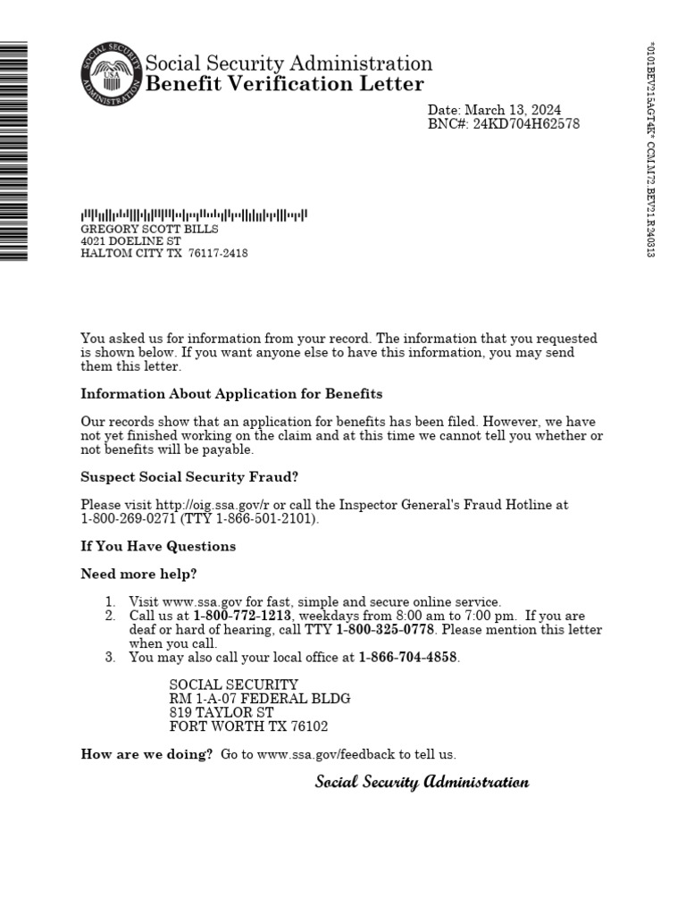 Benefit Verification Letter | PDF