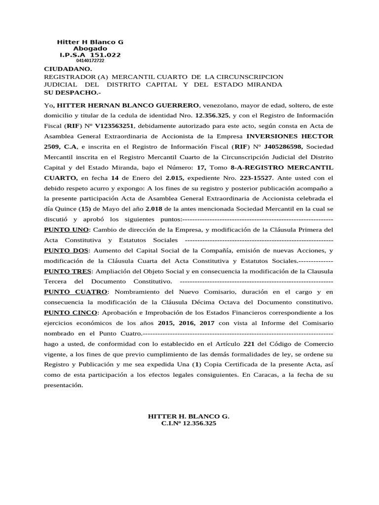 Acta Asamblea Registro Cuarto Fernando Banplus | PDF | Documento de identidad | Textiles