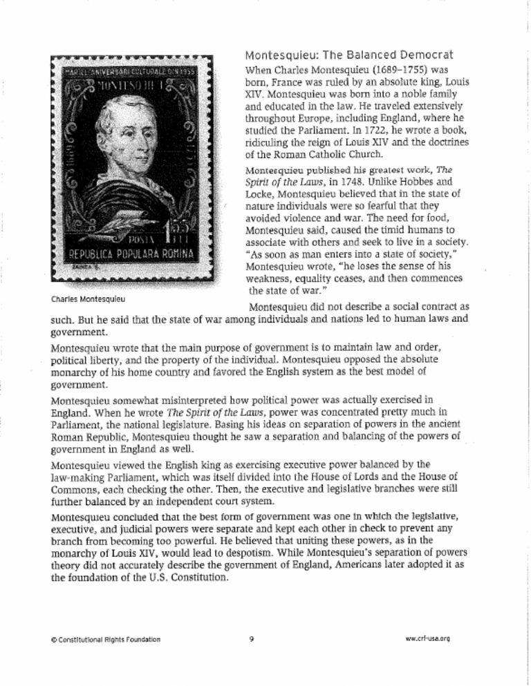 Drew McDonald - Montesquieu | PDF | Montesquieu | Separation Of Powers