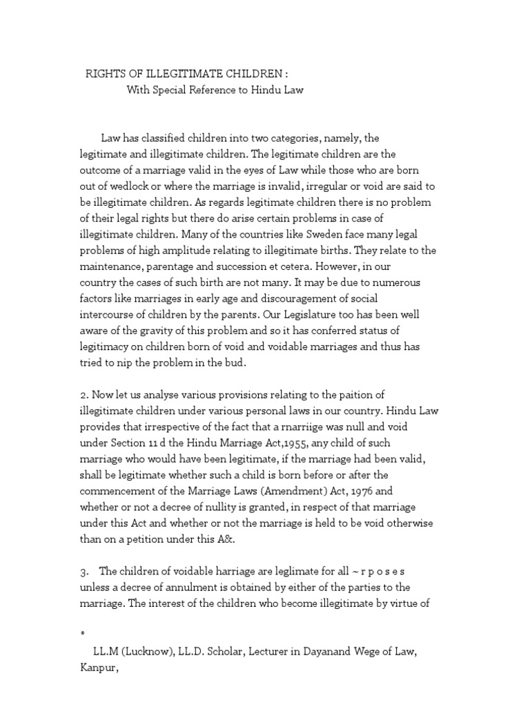 Illegitimate Child Rights in Hindu Law | PDF | Annulment | Legitimacy ...