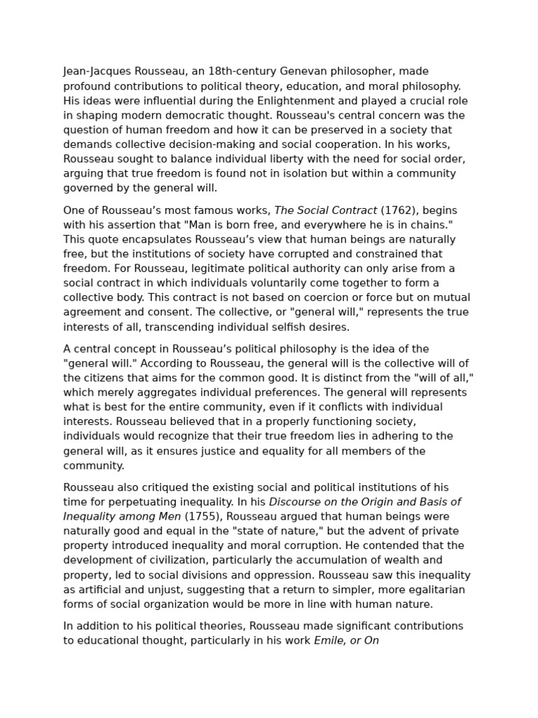 Jean Rousseau Philosophy | PDF | Jean Jacques Rousseau | Social Contract