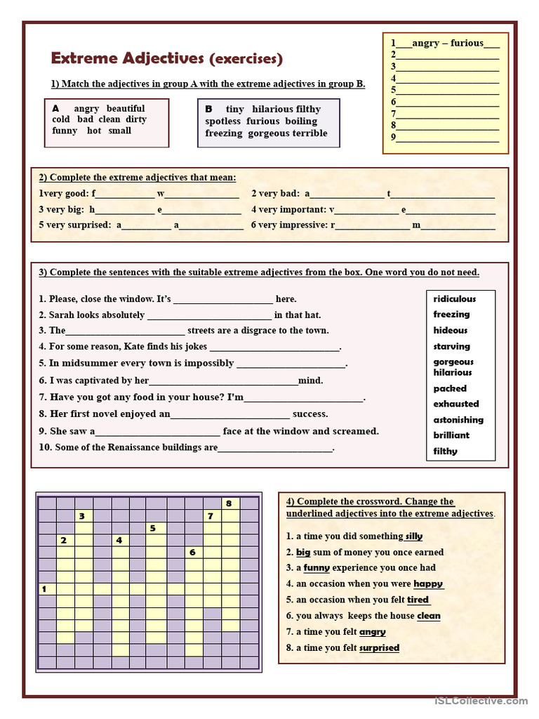 Extreme Adjectives Exercises and Answers | PDF